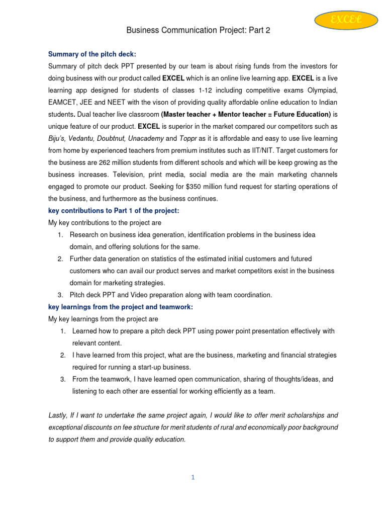 Business Communication Project Part 2 (Dr. Mannam Sreedevi) | PDF | Teachers | Marketing