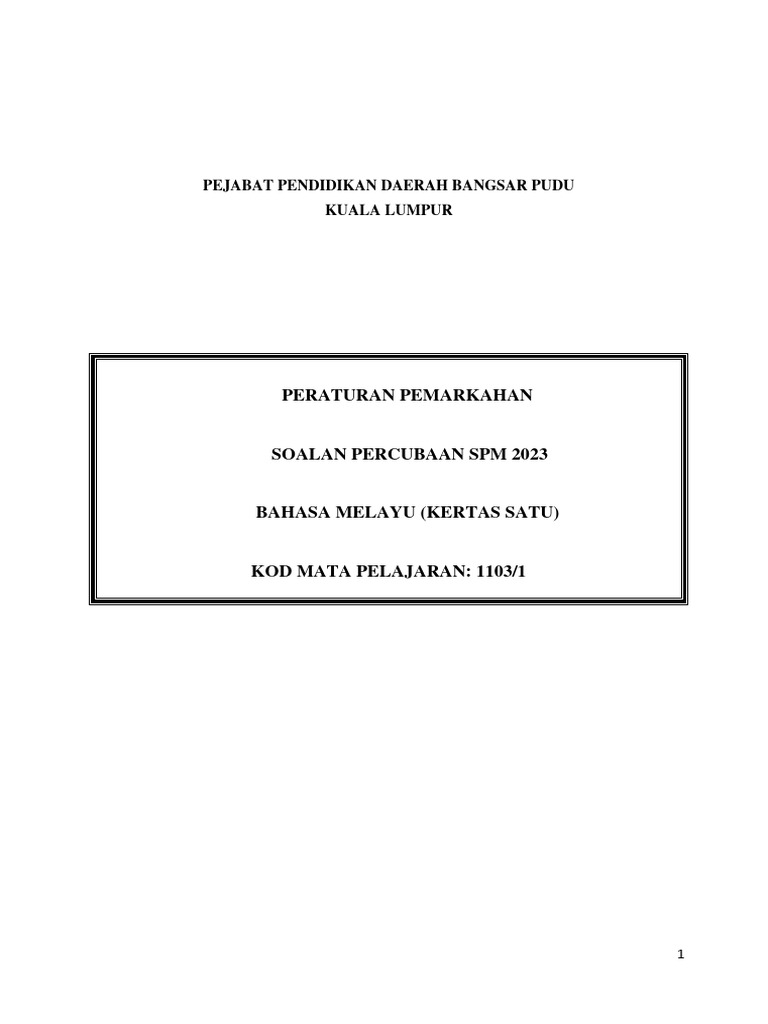 Skema Pemarkahan BM Kertas 1 SPM 2023 | PDF | Seni & Disiplin Bahasa