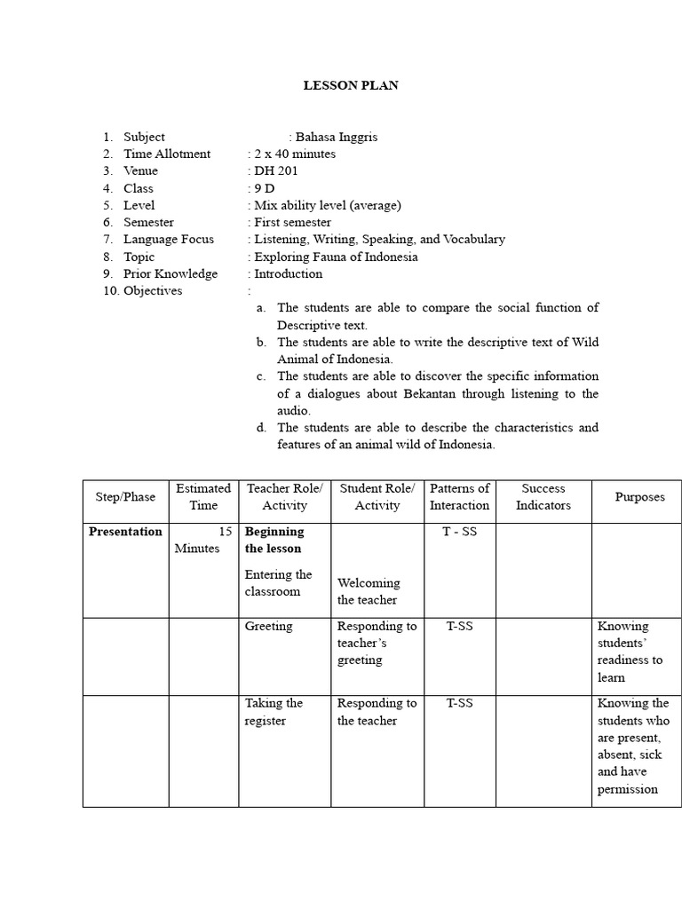 Lesson Plan: Exploring Indonesian Fauna | PDF | Lesson Plan | Teachers