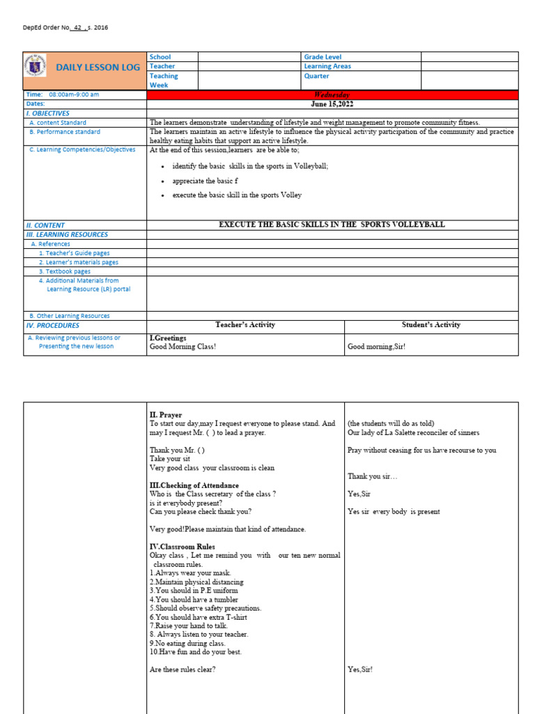 Volleyball Lessonplan | Download Free PDF | Learning | Teachers