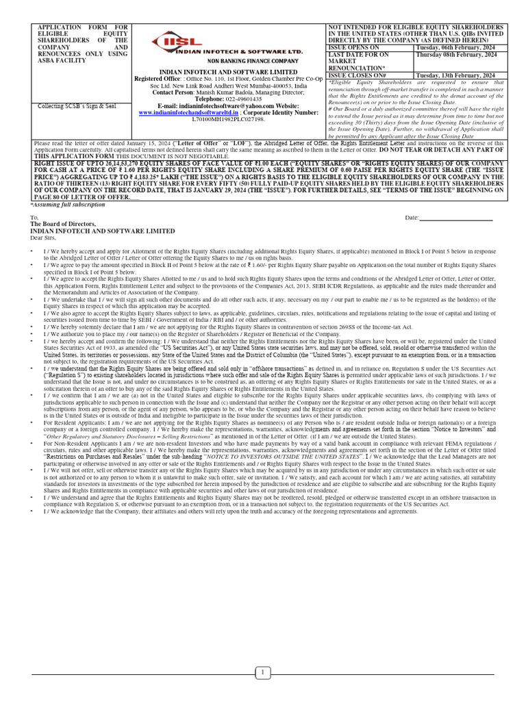 ASBA Application for Rights Equity Shares | PDF | Stocks | Securities ...