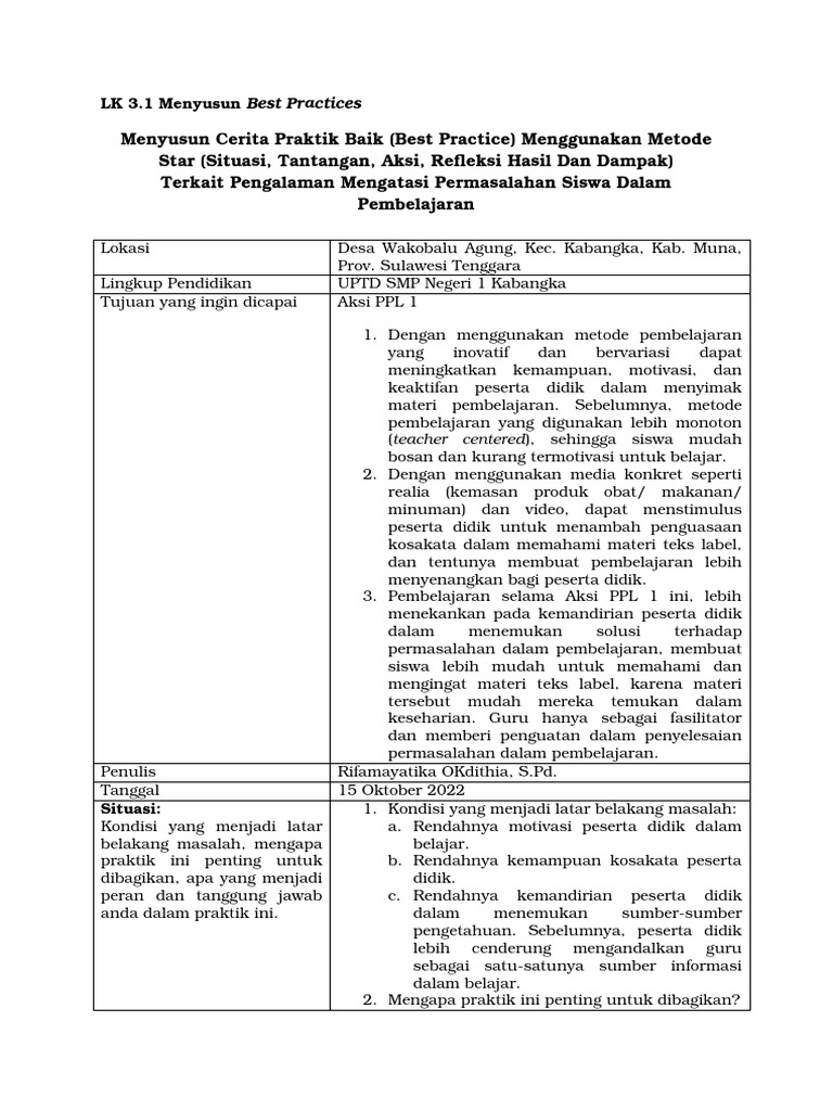 LK 3.1 Menyusun Best Practices | PDF | Pengembangan Diri | Kesehatan Holistik