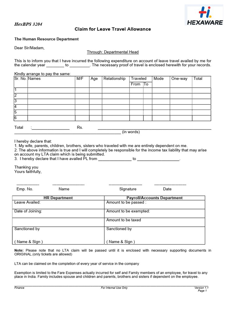 LTA Form | PDF | Expense | Public Finance