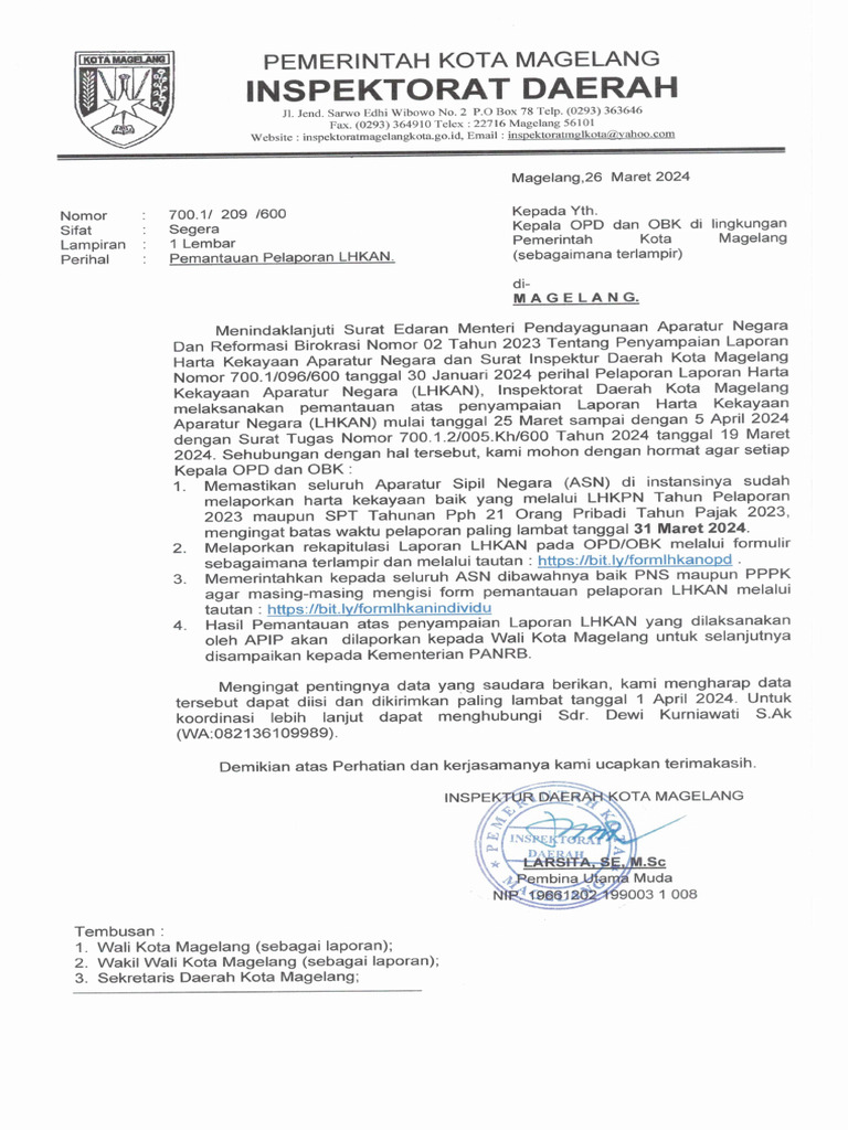 Surat Pemantauan Pelaporan LHKAN | PDF