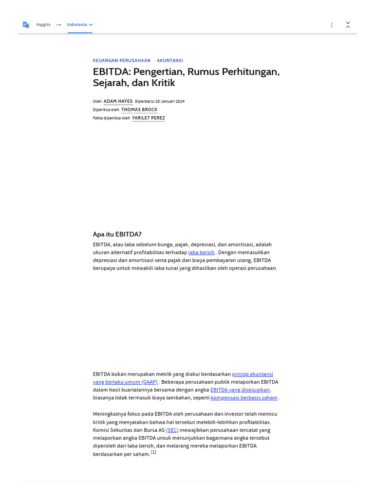 EBITDA - Pengertian, Rumus Perhitungan, Sejarah, Dan Kritik | PDF