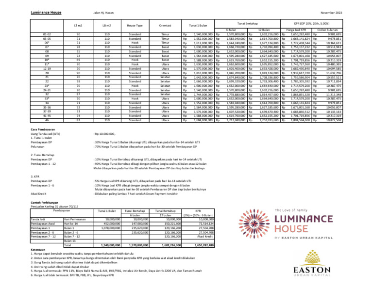 Pricelist - Luminance House - November 2023 | PDF