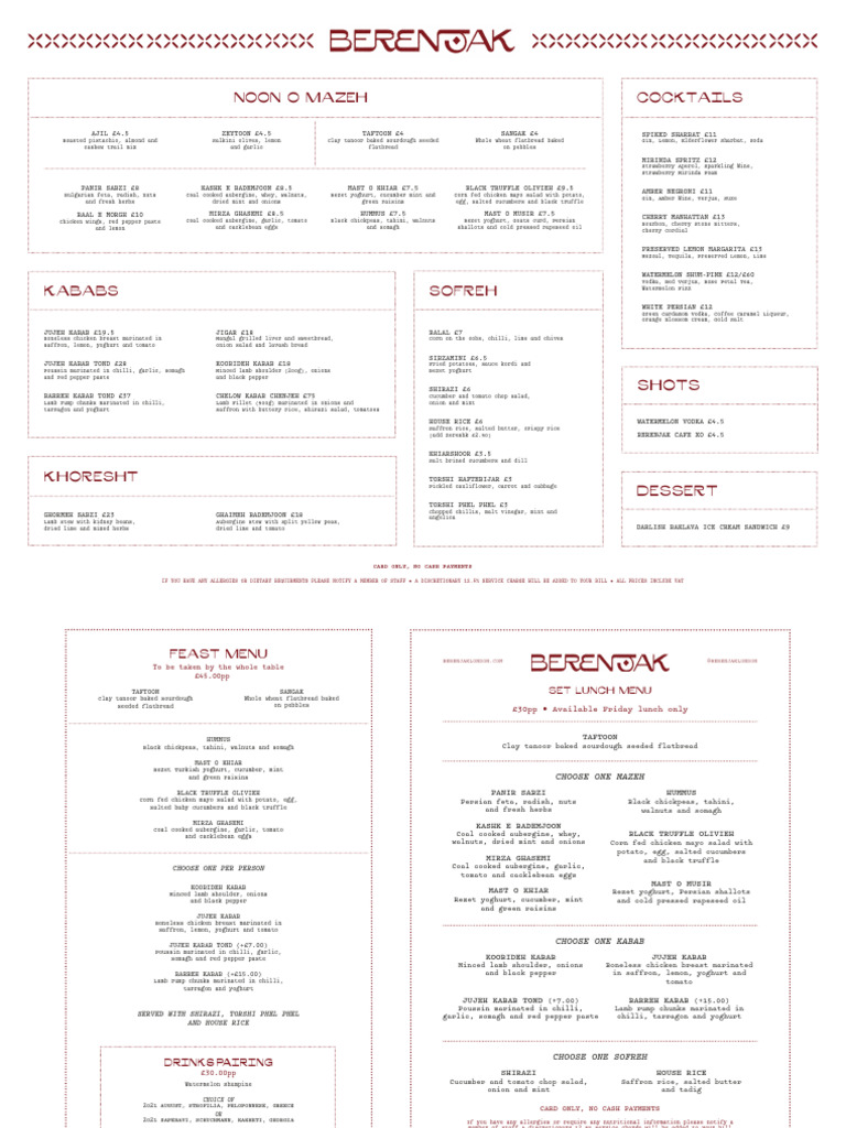 Persian Cuisine Menu and Prices | PDF | Kebab | Yogurt