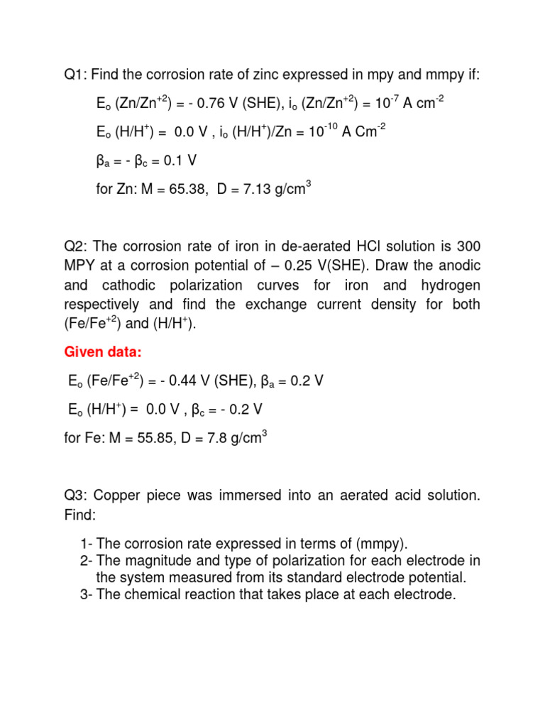 Corrosion Questions - 1 | PDF
