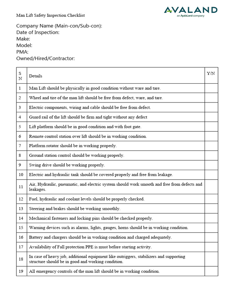 Manlift Checklist | PDF