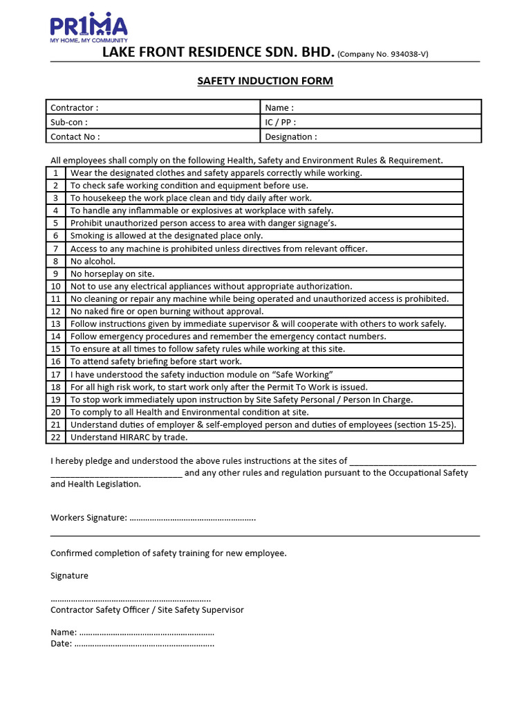 INDUCTION FORM | PDF
