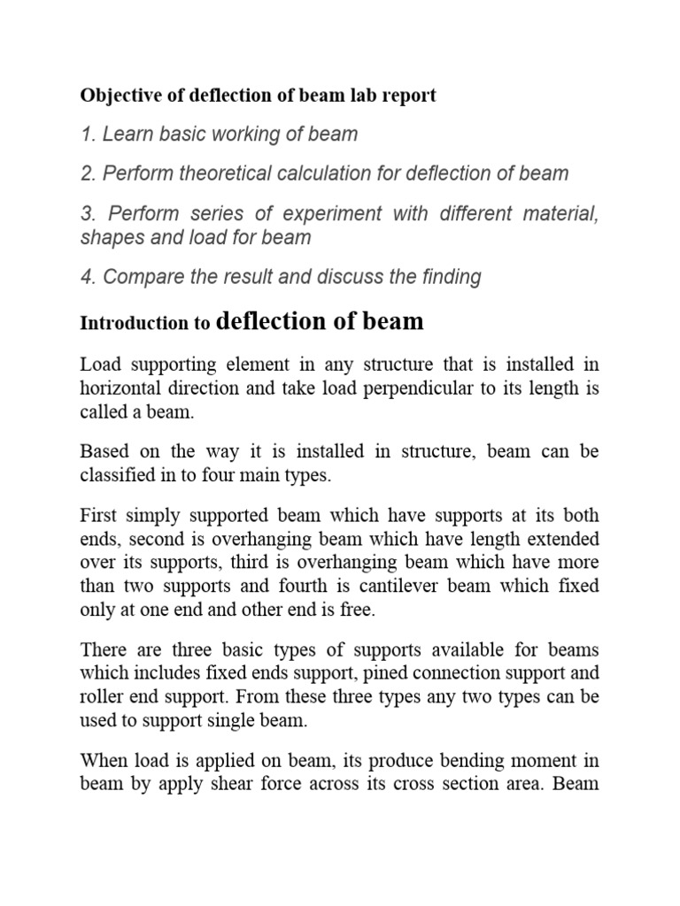 Deflection of Beam - Lab Report | Download Free PDF | Beam (Structure ...