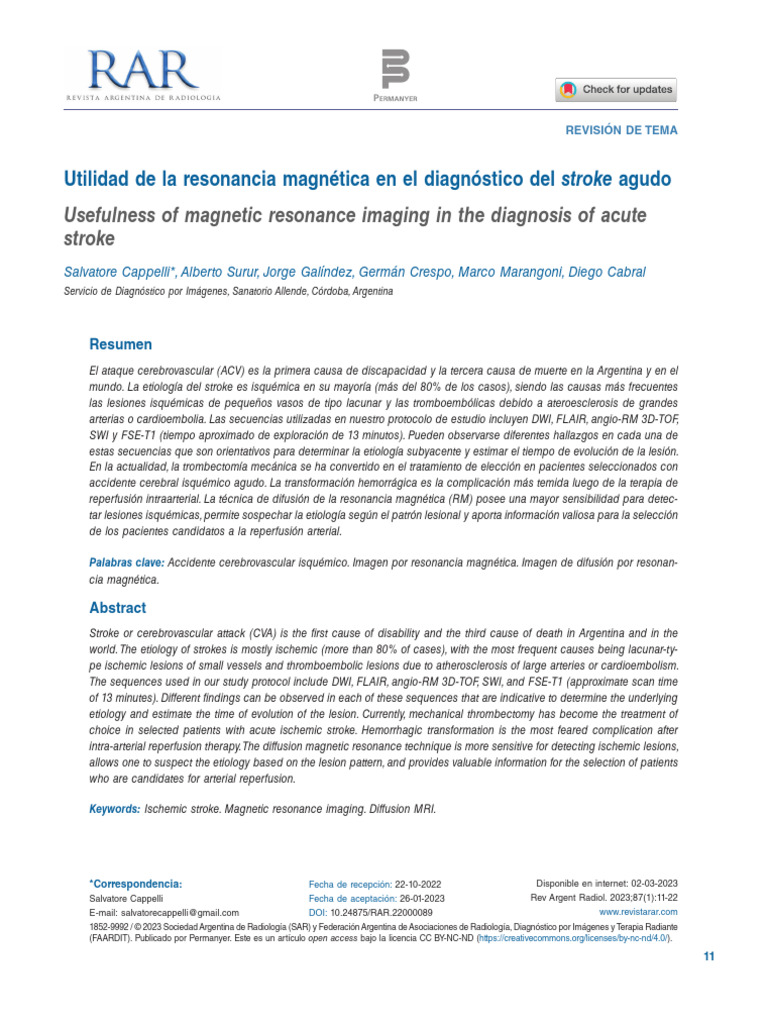 Paper Stroke Mri | PDF | Carrera | Enfermedades y trastornos