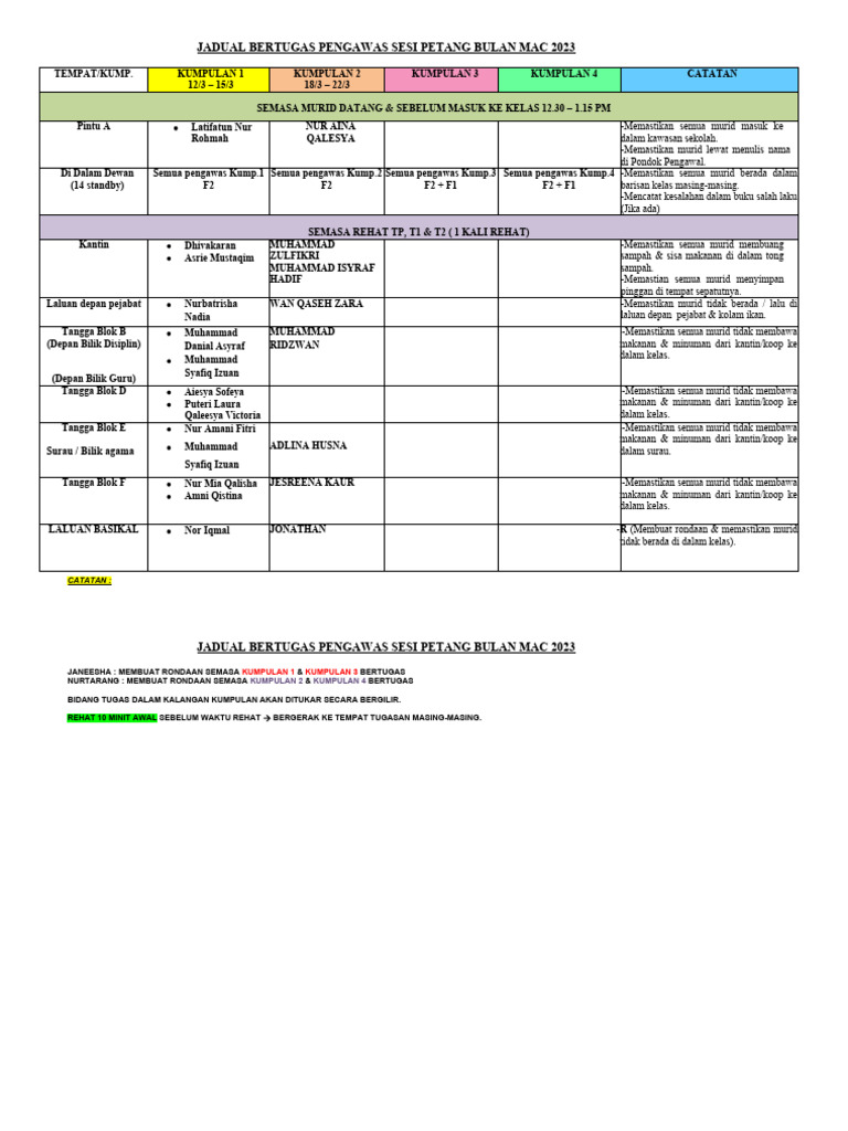 Jadual Bertugas Pengawas V1 2024 | PDF