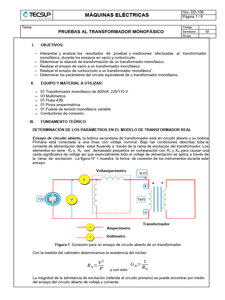 Laboratorio 01 | PDF | Transformador | Corriente eléctrica