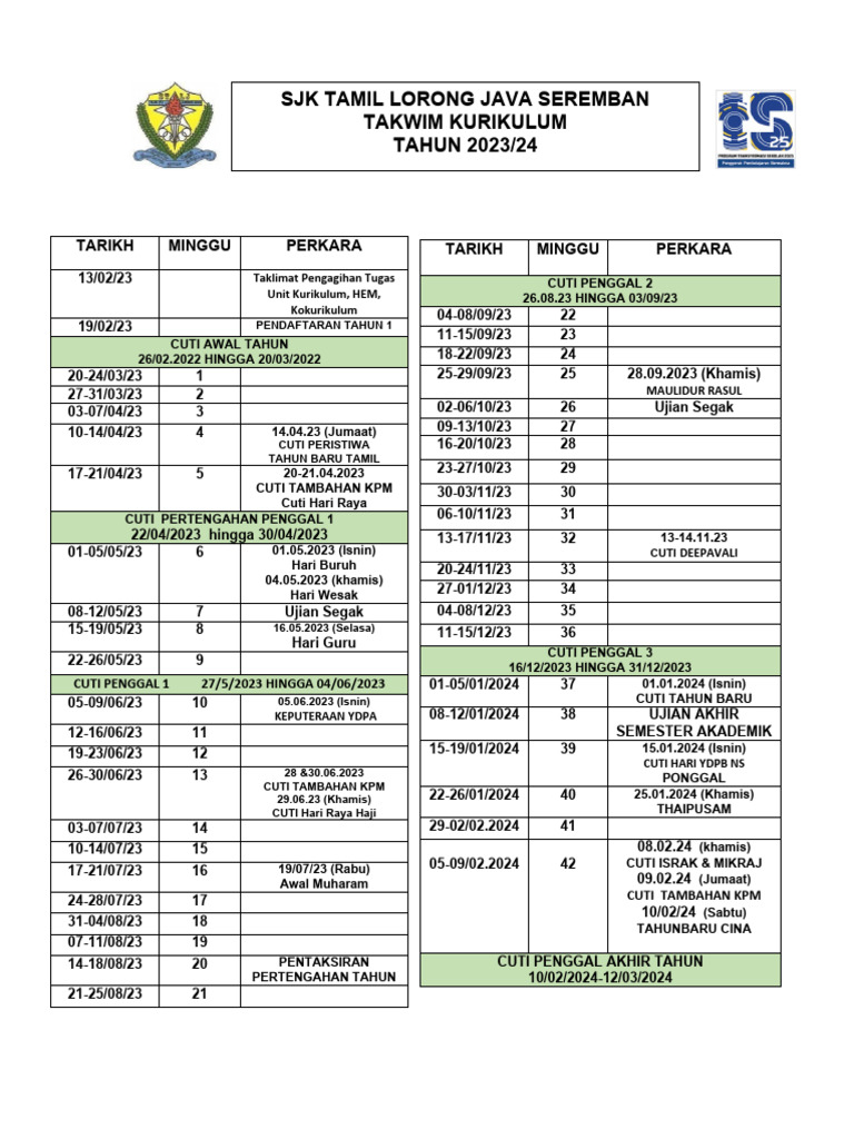 Takwim Kurikulum | PDF