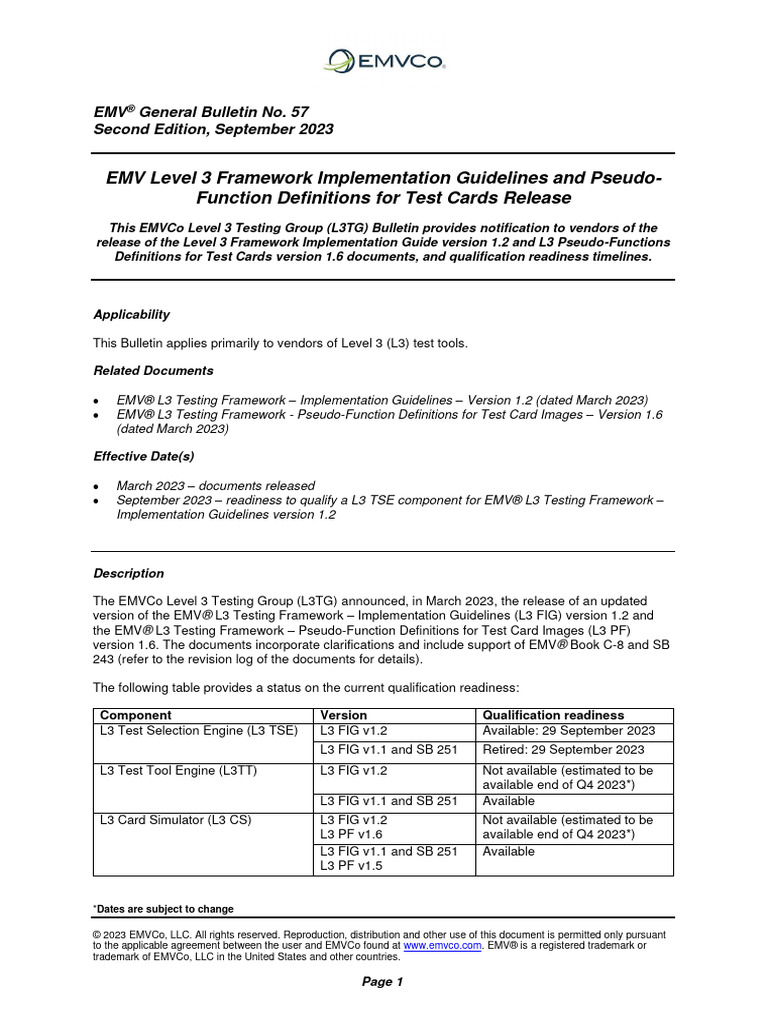 EMVCo L3 Framework Release 2nd edition-PC-9.20.23 | Download Free PDF ... EMVCo L3 Framework Release 2nd edition-PC-9.20.23 | Download Free PDF ...