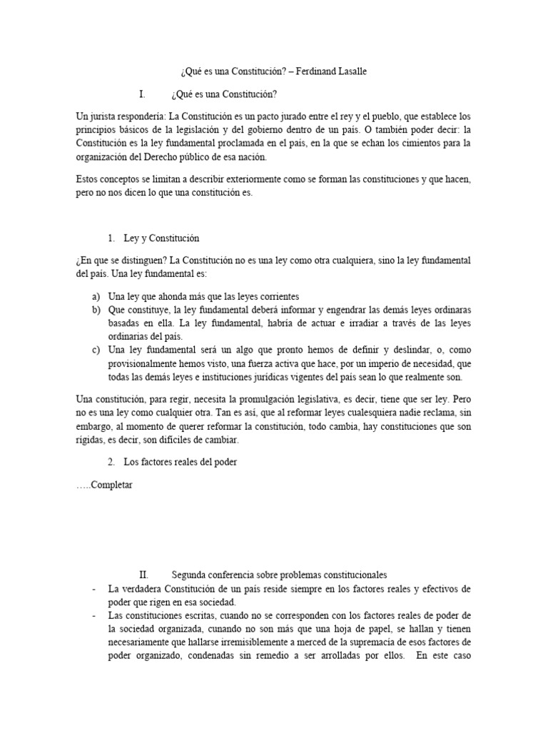 Qué Es Una Constitución Ferdinand Lasalle Pdf Constitución Estatuto