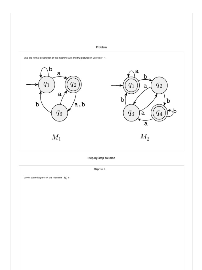 Problem: Give The Formal Description of The Machinesm1 and M2 Pictured in Exercise 1.1 | PDF