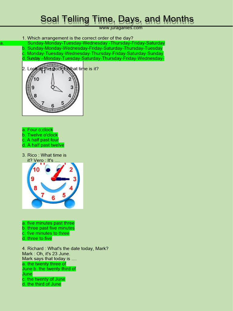 B ING 7 C3 Soal Online Time, Days, and Months | PDF