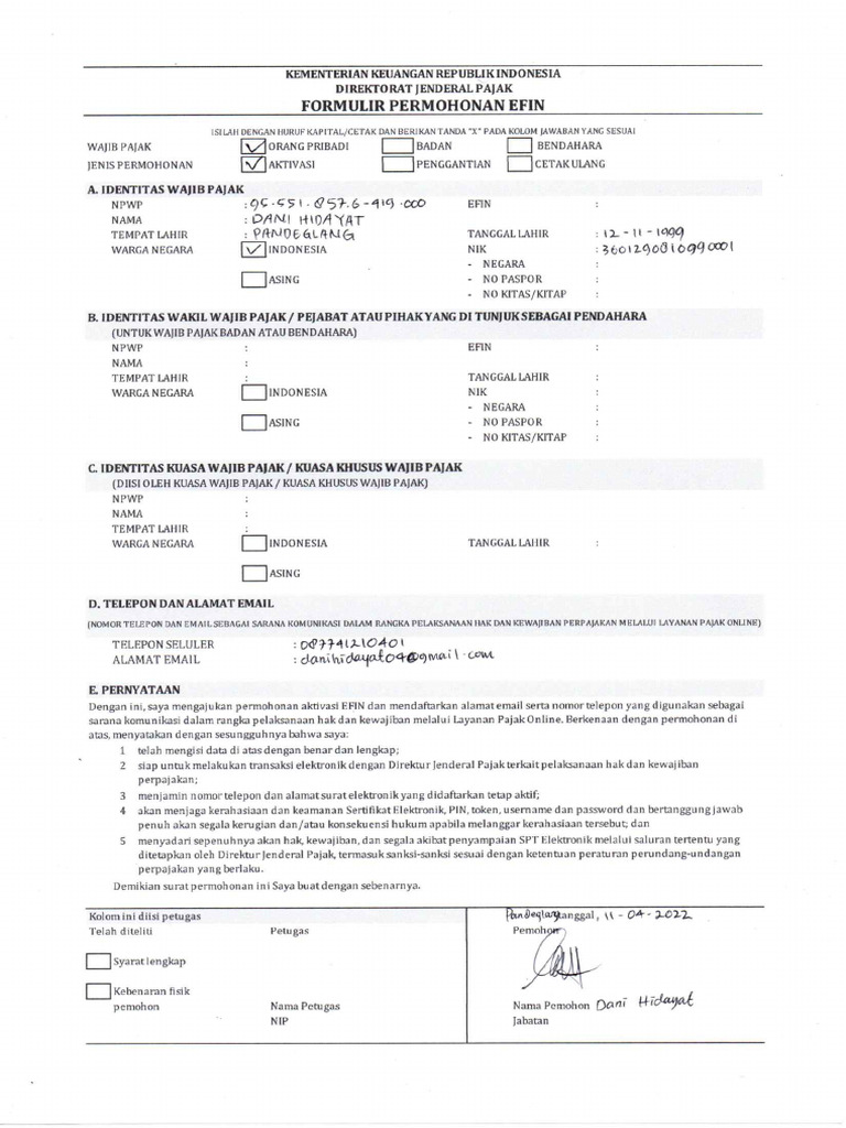 Form Permohonan Efin | PDF