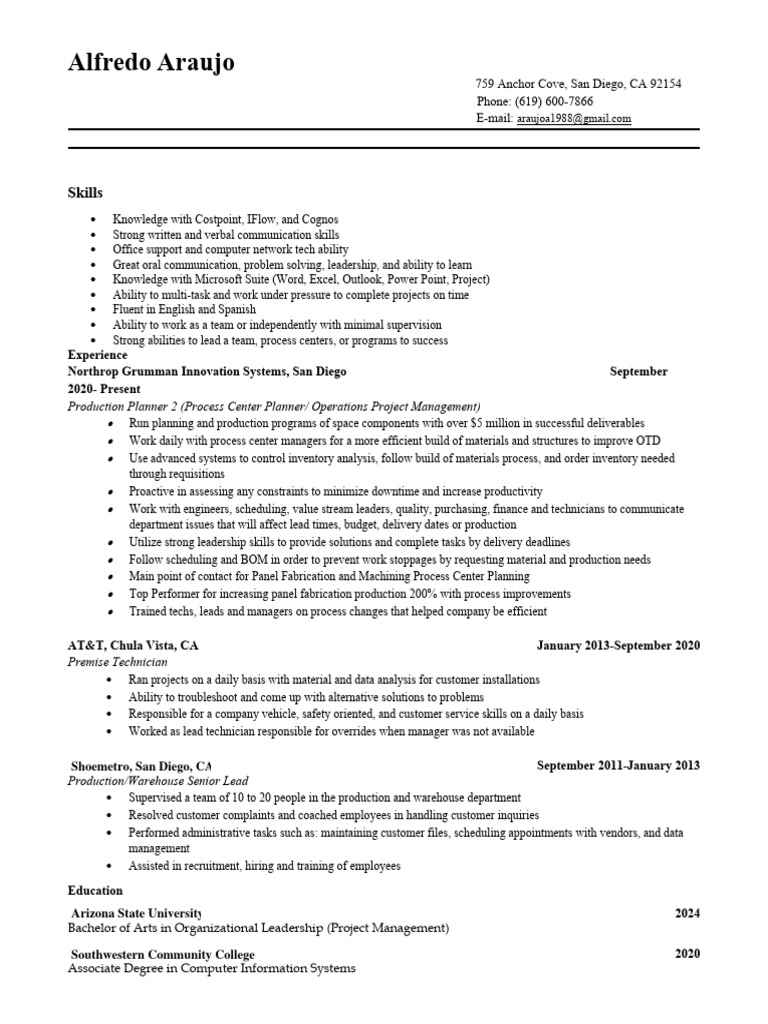 Alfredo Resume2024 | PDF | Project Management | Business