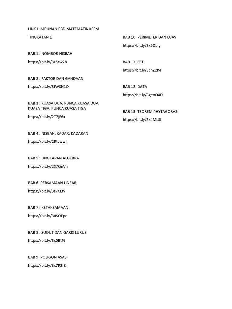 Link Himpunan PBD Matematik KSSM | PDF