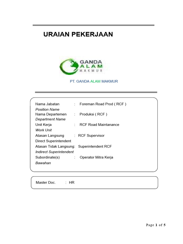 Deskripsi Jabatan Foreman Road | PDF