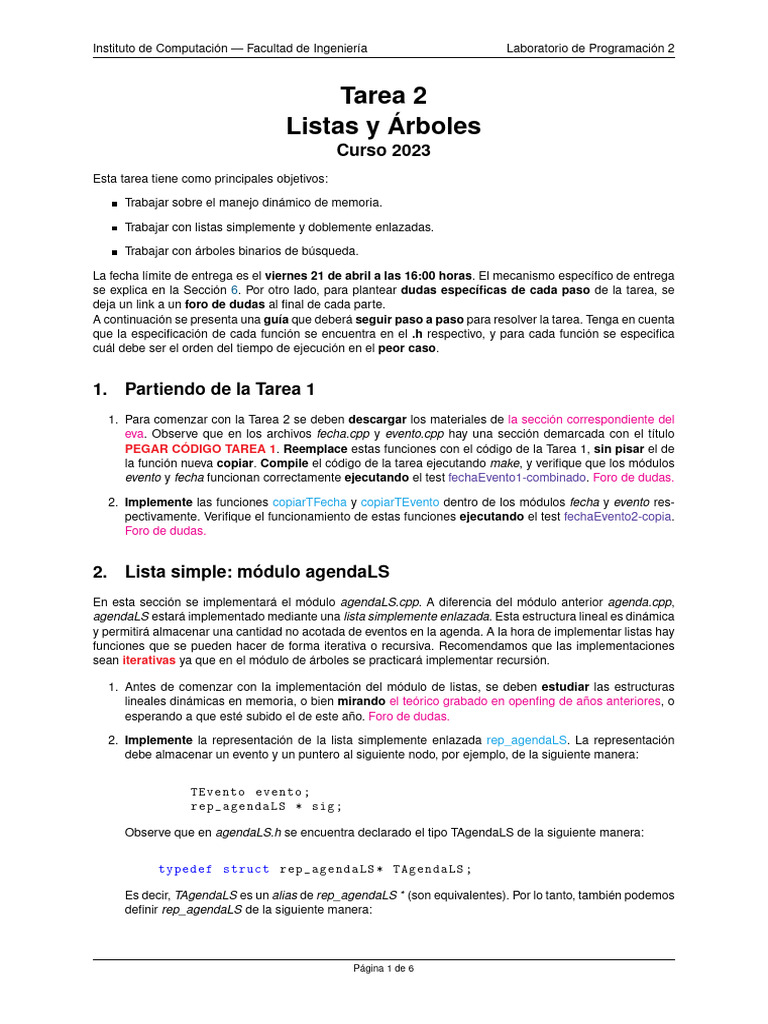 Tarea 2: Listas y Árboles en C++ | PDF | Ciencias de la Computación ...