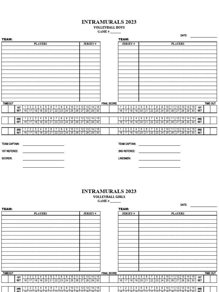 Volleyball-Scoresheet Intramurals 2023 | PDF | Referee | Sports
