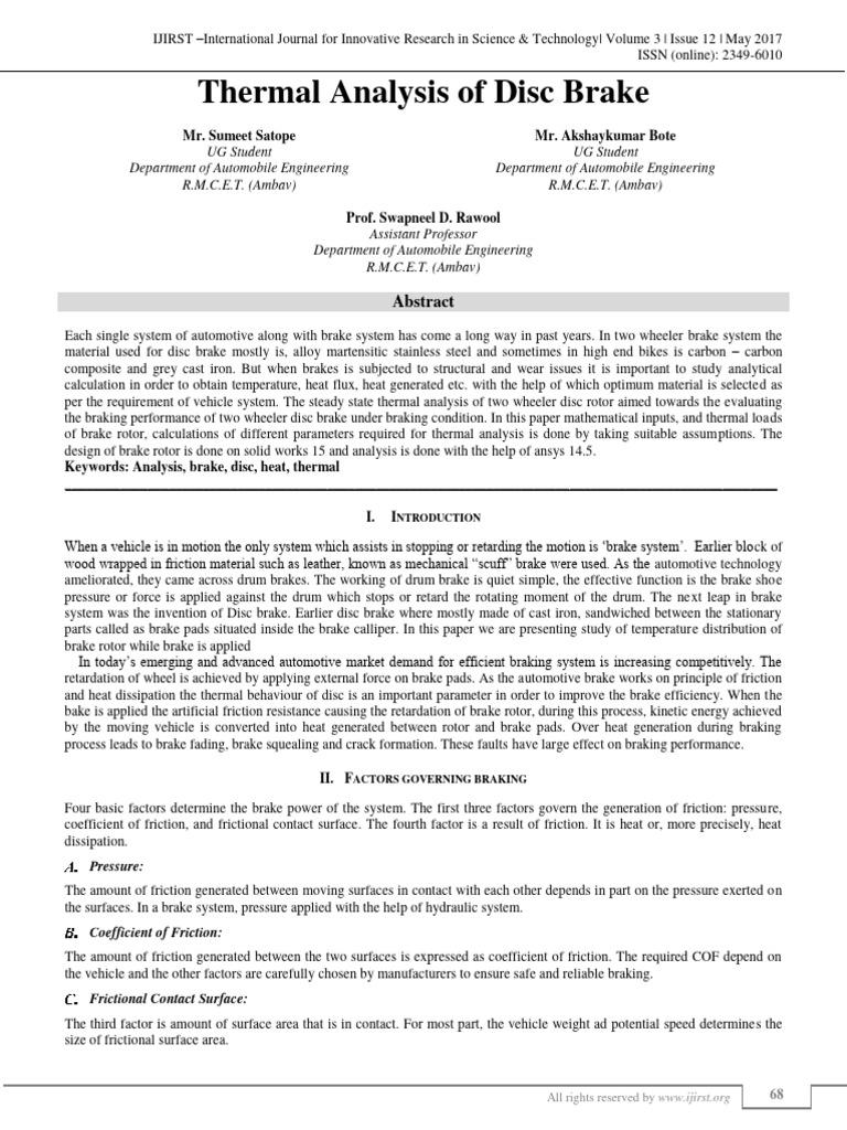 Thermal Analysis of Disc Brake | PDF | Brake | Friction