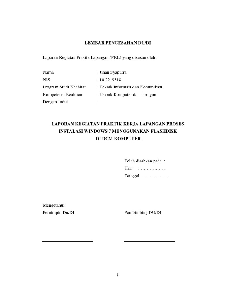 Contoh Lembar Pengesahan Laporan PKL | PDF