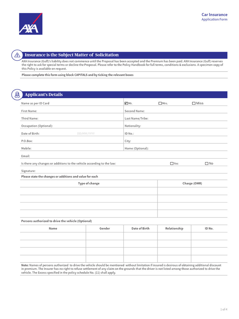 Car Insurance Application Form | PDF | Insurance | Vehicle Insurance