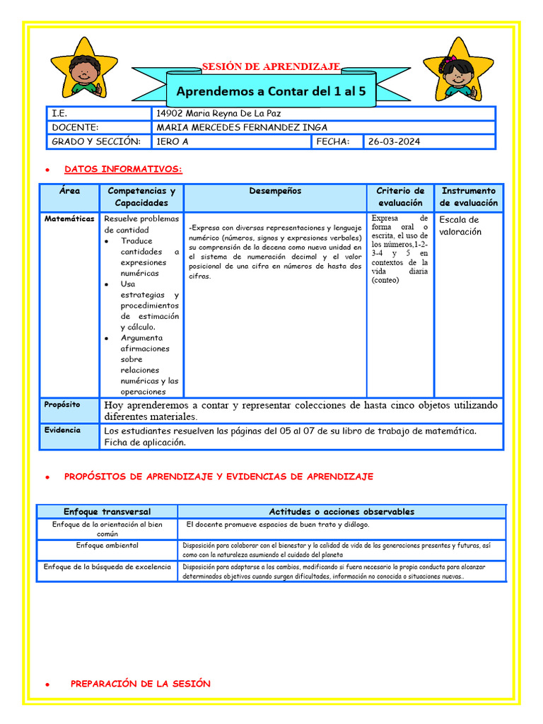 Aprendemos a Contar del 1 al 5 | PDF | Evaluación | Aprendizaje