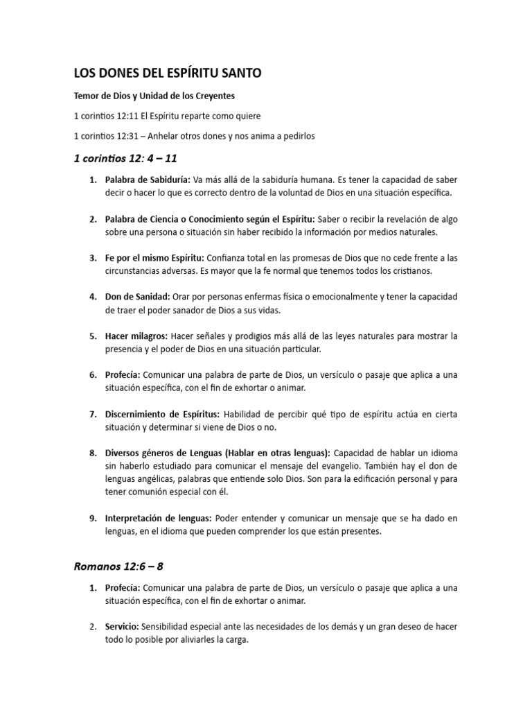 LOS DONES DEL ESPÍRITU SANTO | PDF | Primera epístola a los corintios | Dios