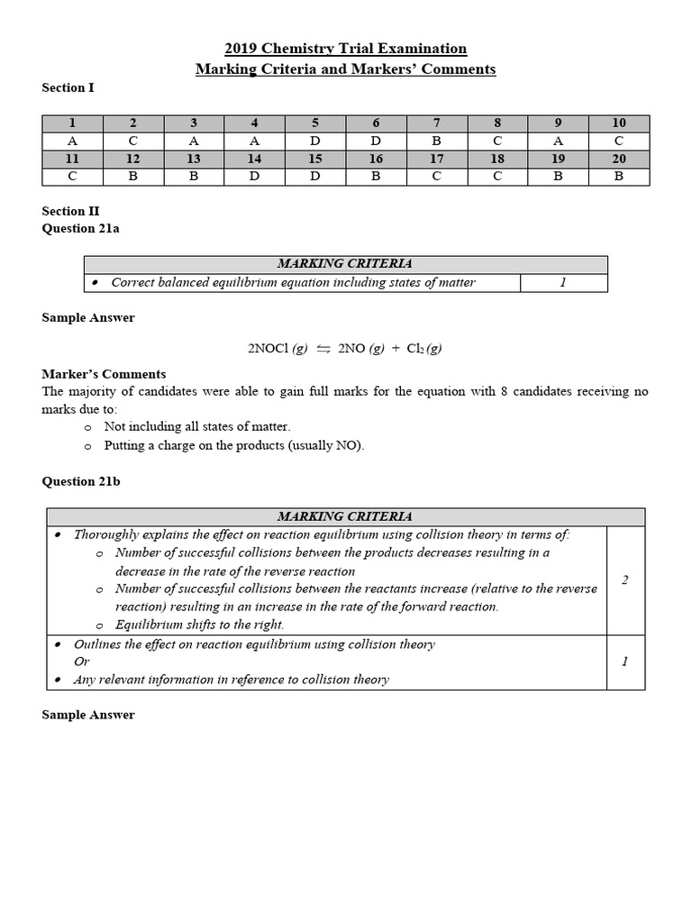 2019 Chemistry Trial Examination Marking Criteria and Comments 7 | PDF ...