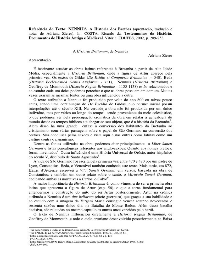 NENNIUS A Historia Dos Bretoes Apresenta | PDF | Rei Arthur | Eneias