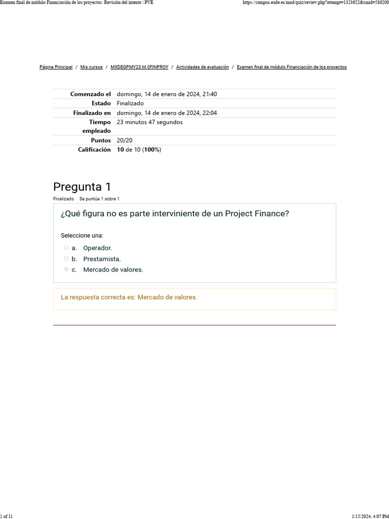 Examen Final - Mod 13 - Financiación de Los Proyectos Revisión Del Intento PVE | Descargar ...