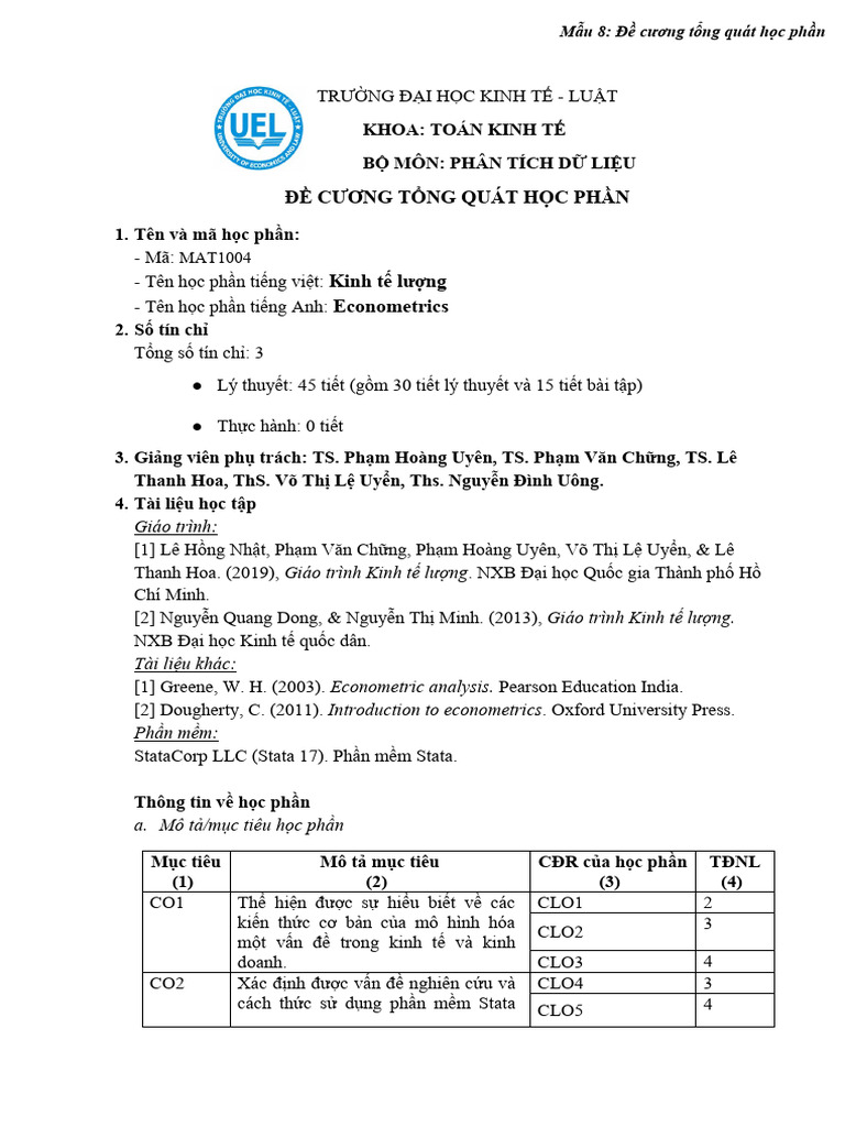 Mẫu đề cương tổng quát KTL - UEL | PDF