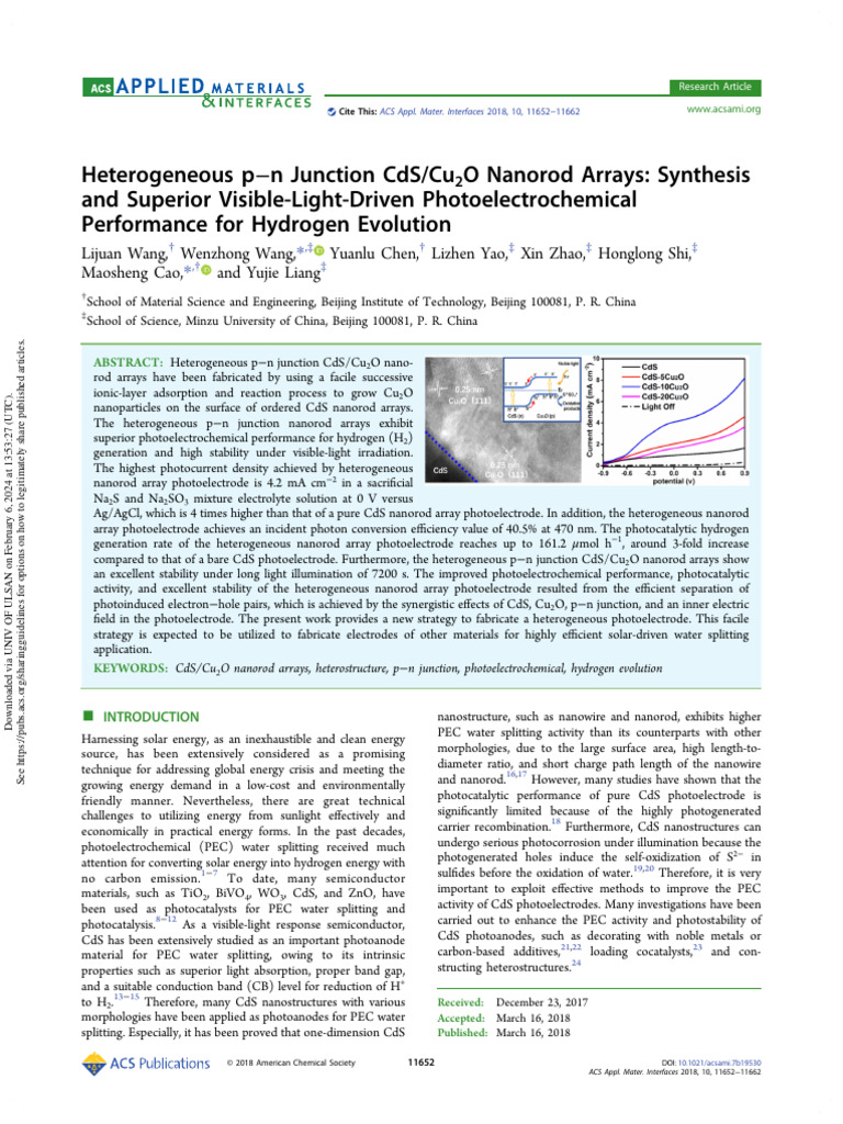 Heterogeneous P N Junction Cds Cu2o Nanorod Arrays Synthesis and ...