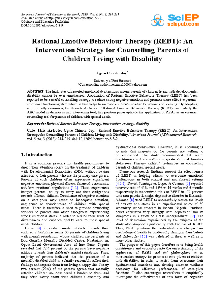 Lectura 2 - REBT An Intervention Strategy For Counseling Parents of Children Living With ...