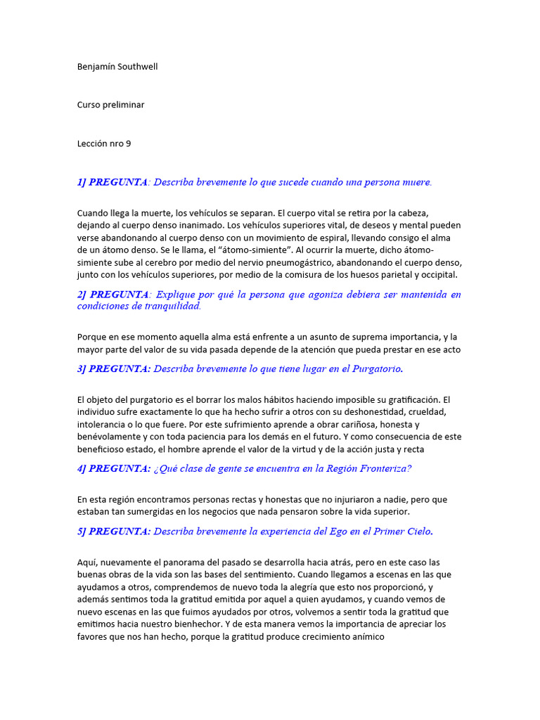 Respuestas Leccion 9 | PDF | Purgatorio