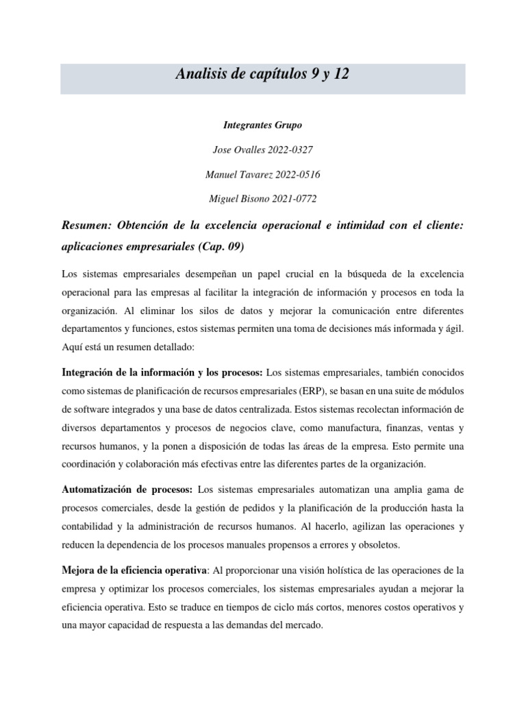 Analisis de Capítulos 9 y 12 | PDF | Cadena de suministro | Gestión de la cadena de suministro