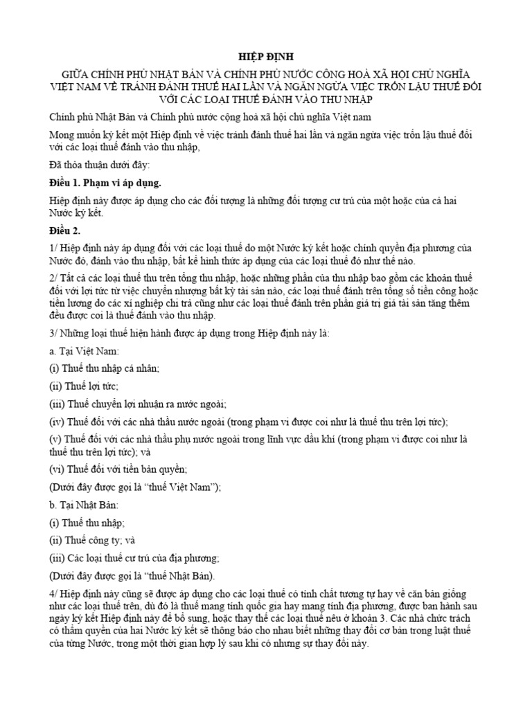 Hiep Dinh Tranh Danh Thue Nhat Ban VN | PDF