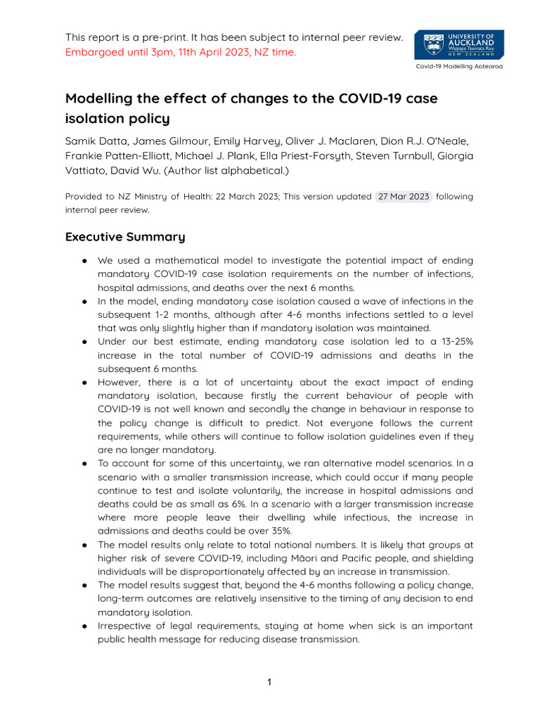 COVID-19 Isolation Policy Impact Model | PDF | Epidemiology | Medicine