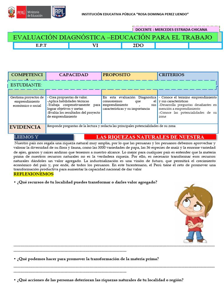 Evaluacion Diagnostica - 2do Grado-Ept | PDF | Iniciativa empresarial | Evaluación