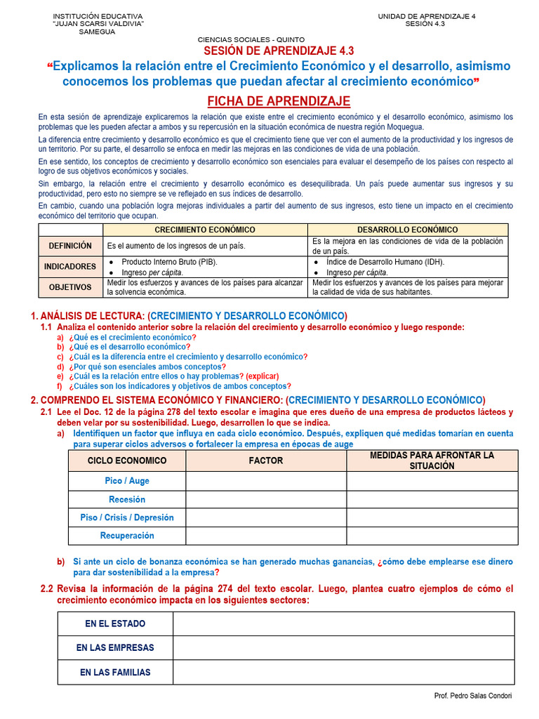 Ficha de Aprendizaje 4.3 - Crec. Econ | PDF | Desigualdad económica | Discriminación y ...