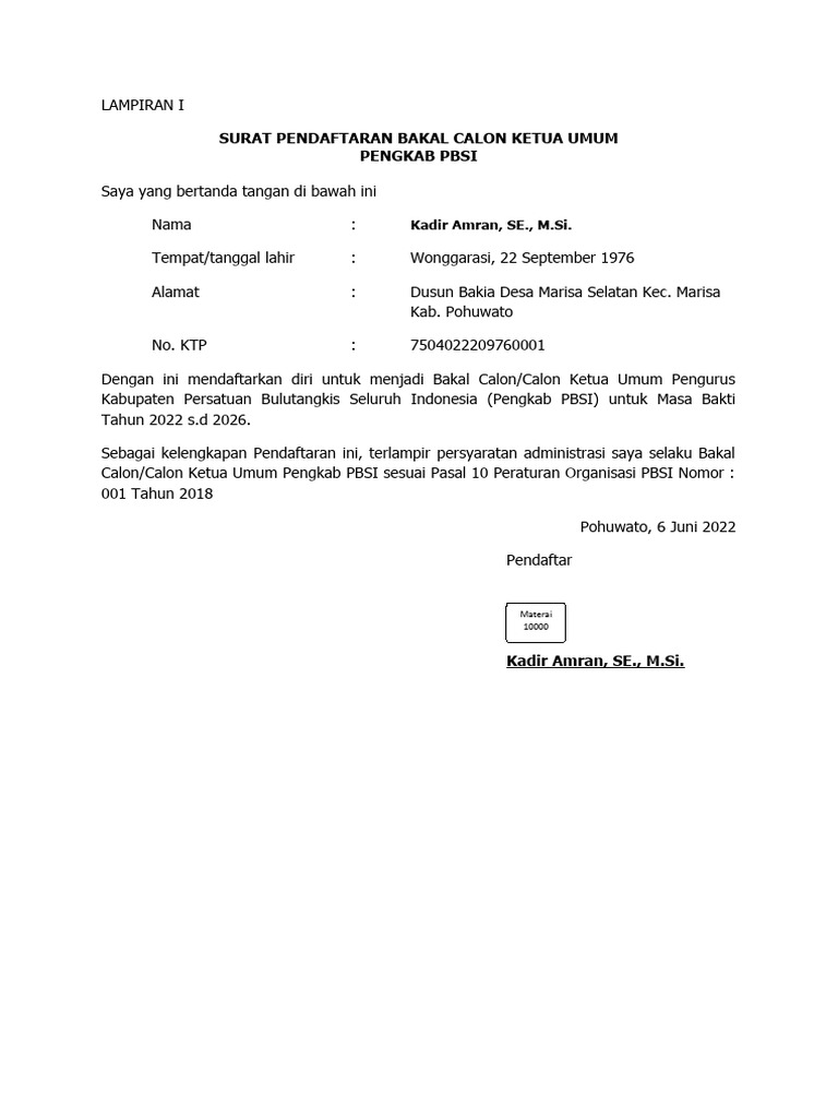 Berkas Pendaftaran Ketua Umum PBSI | PDF | Olahraga & Rekreasi