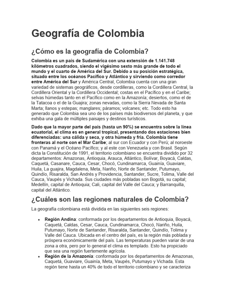 Geografía de Colombia | PDF | Colombia | Ciencias de la Tierra