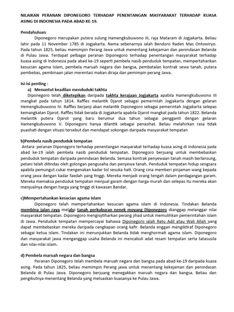 Perang Jawa Dan Peranan Diponegoro | PDF