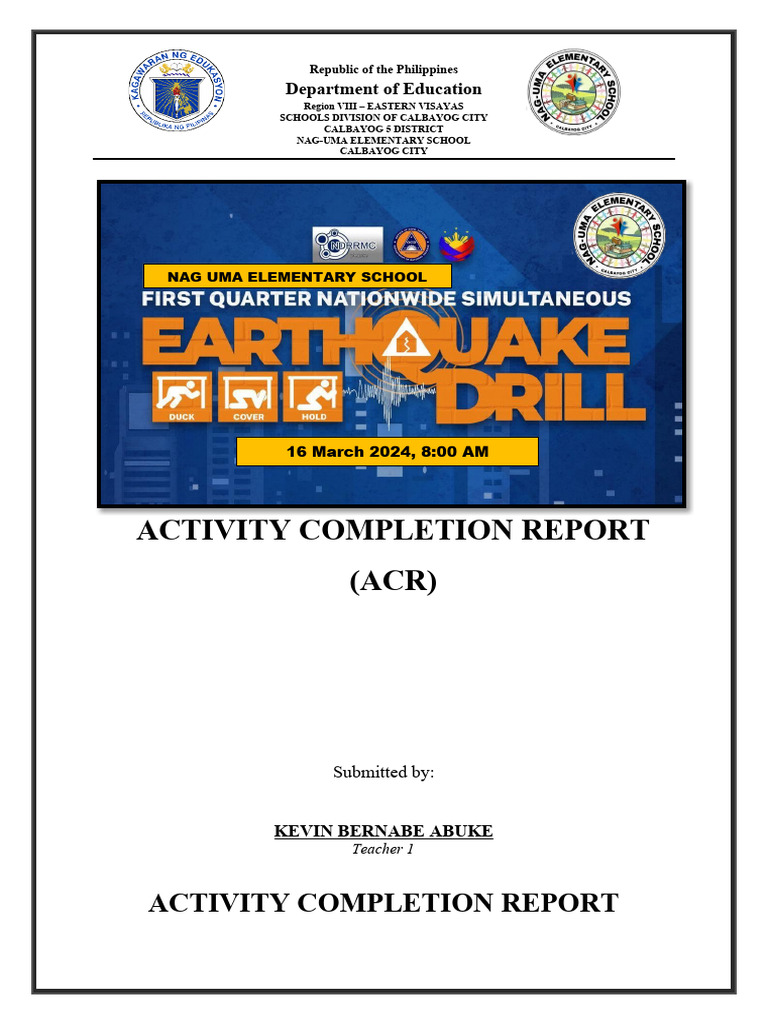Nag Uma Es 1ST Quarter Earthquake Drill 2024 Acr | PDF | Emergency ...
